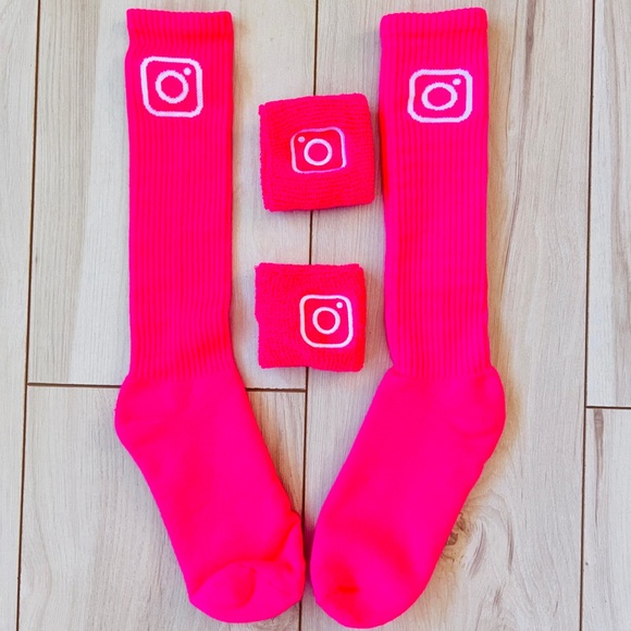 Accessories | Instagram Logo Bright Pink Socks And Wristbands Set ...
